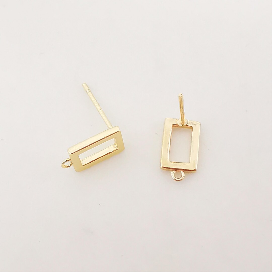 4pcs 14K Gold Rectangular Earring Post With Loop, S925 Silver Ear Pin ...