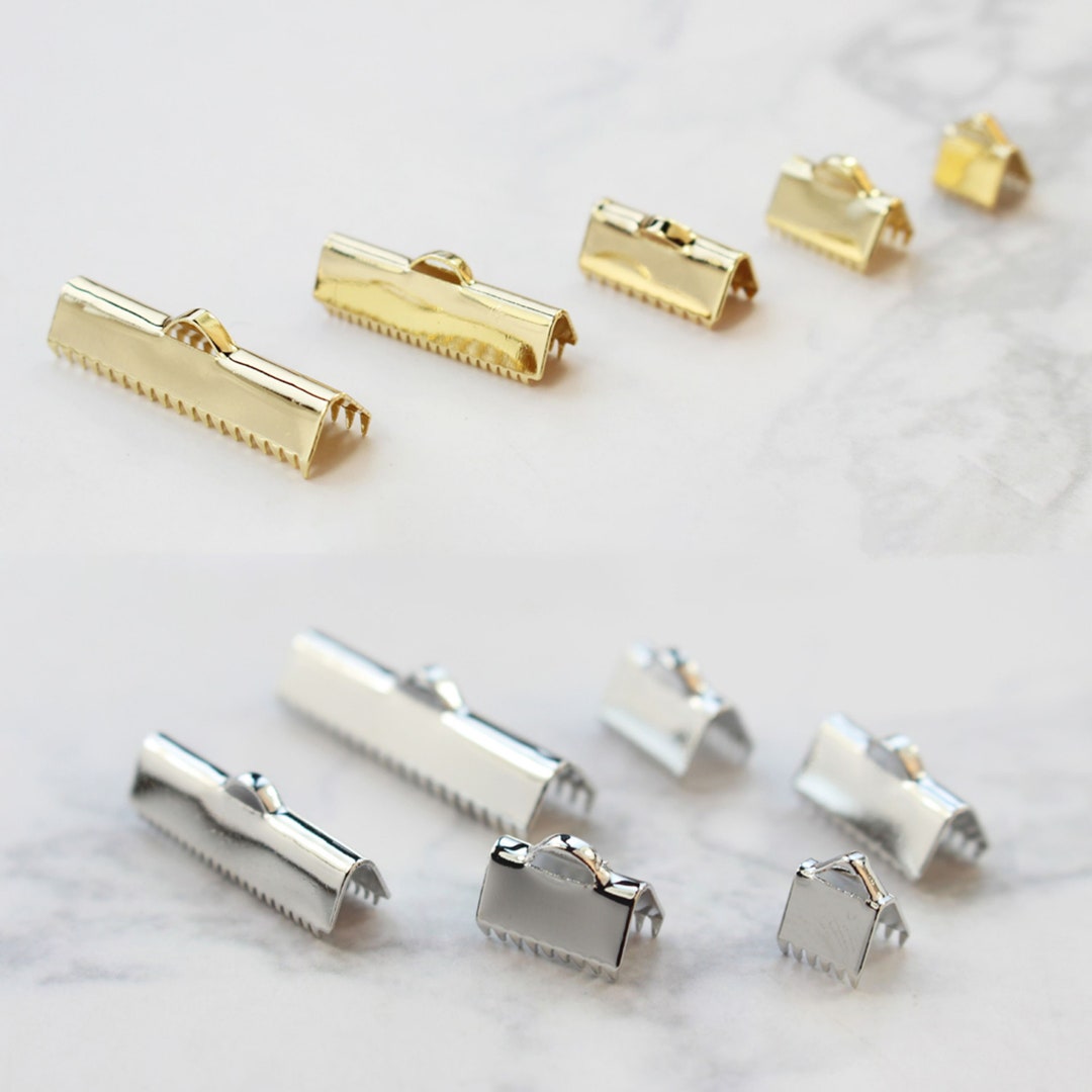10pcs Ribbon Crimp End Caps, Ribbon Pinch Clasp 14K Gold Plated, 6mm ...