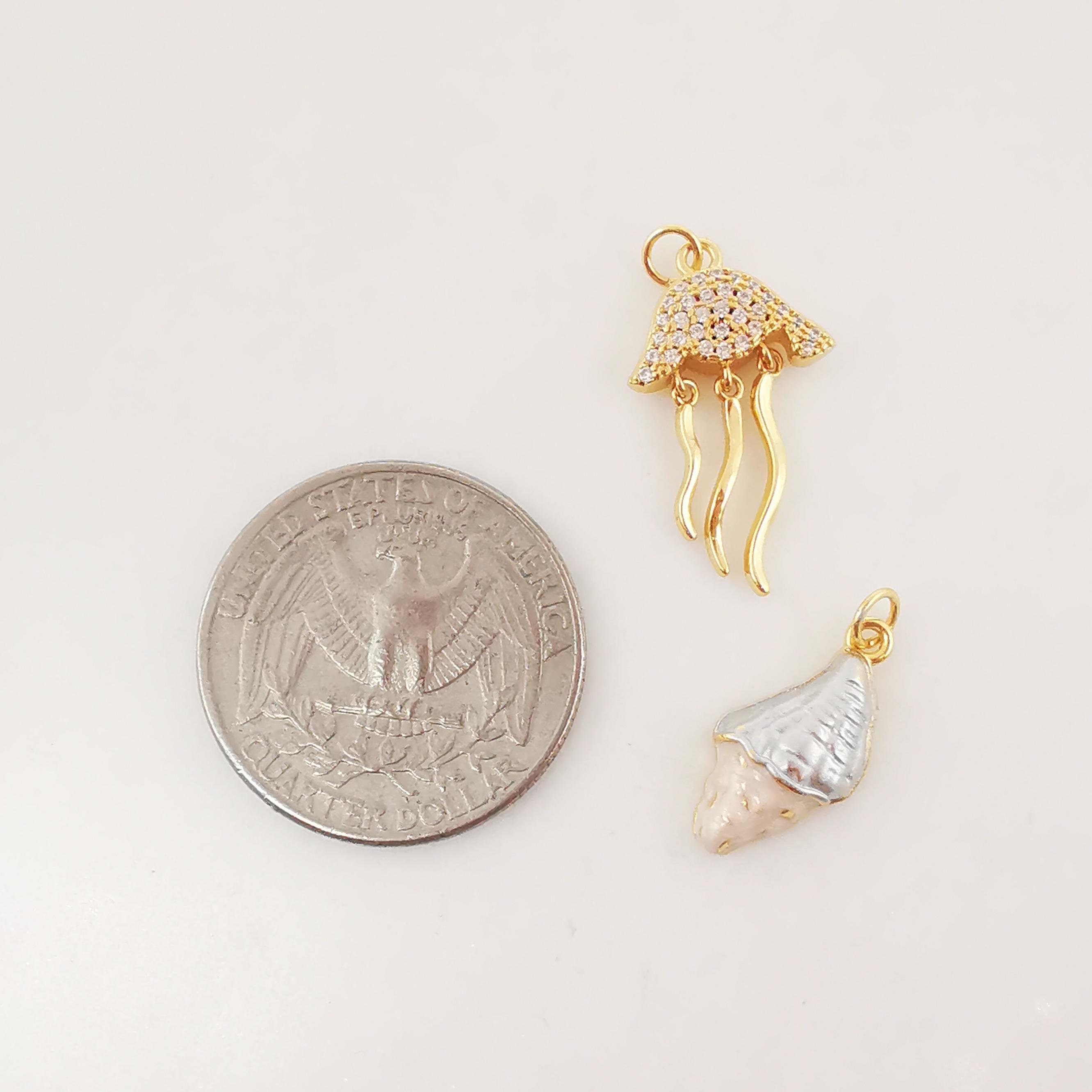 Enamel Marine Life Charms, Jellyfish, Seashell, Fishtail Pendant, Gold ...