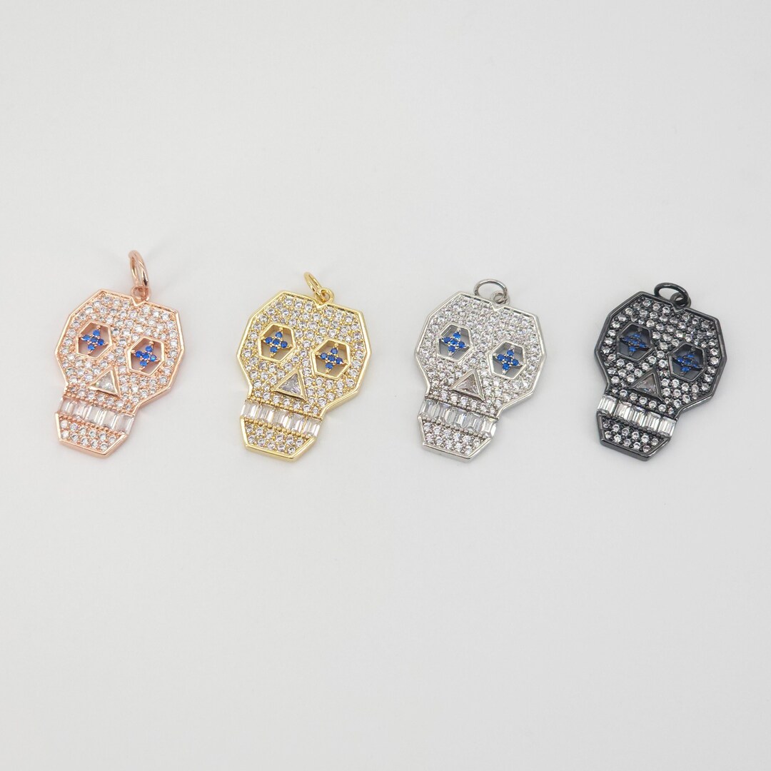 18K Real Gold Skeleton Pendant, Skull Pendant, Bracelet Necklace Charms ...