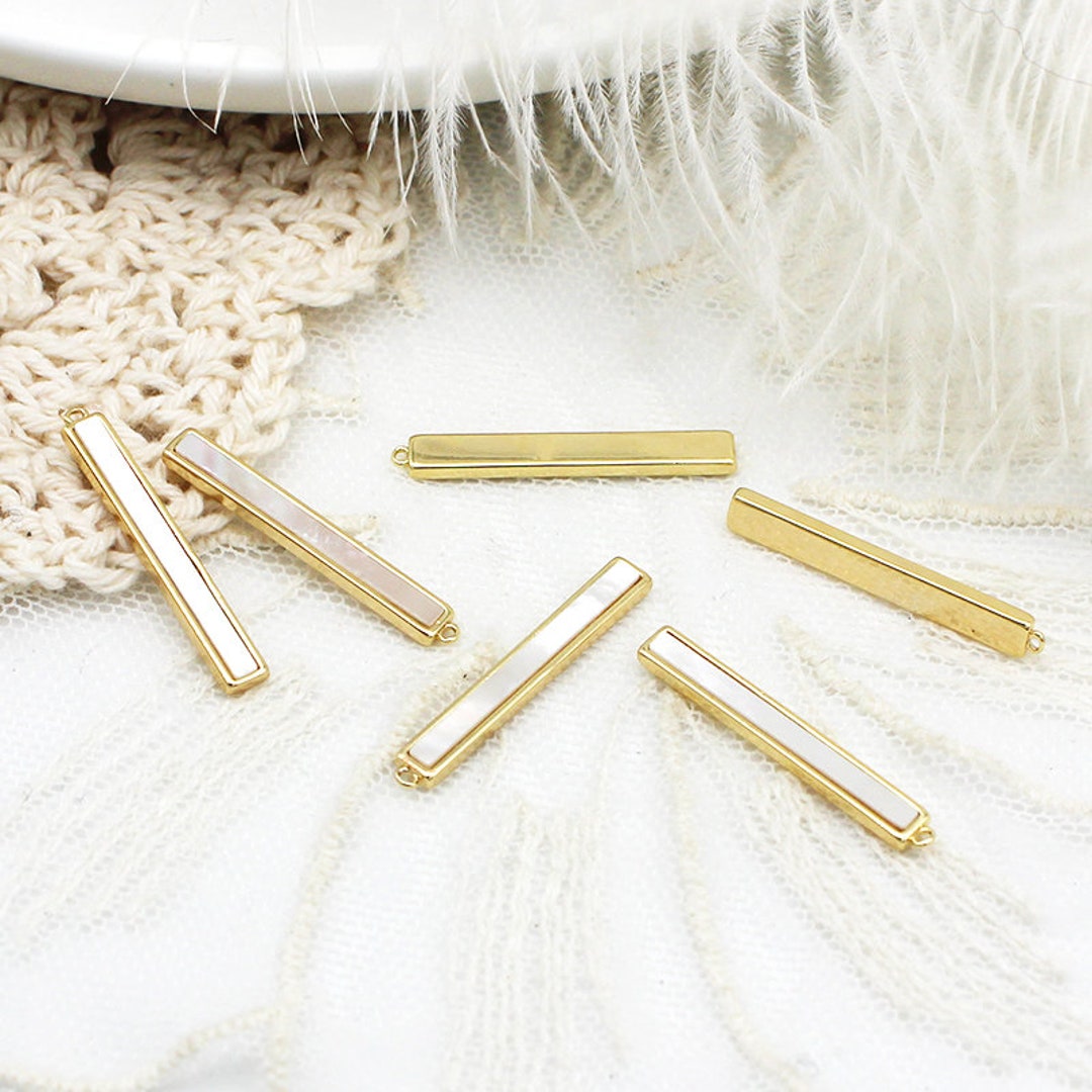 Rectangular Shape Shell Pendant, 14K Gold Plated, Mother of Pearl Charm ...