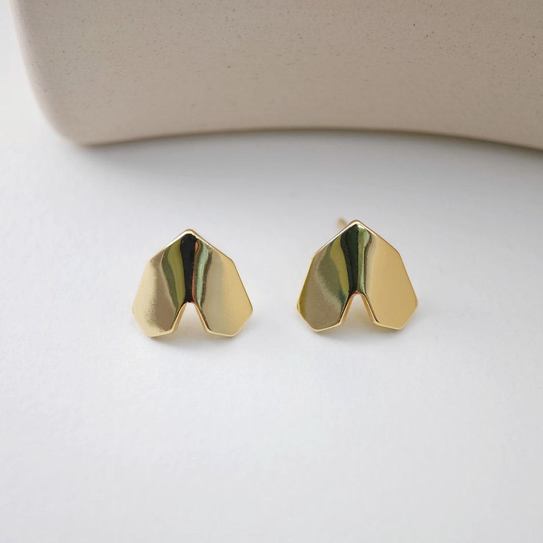 Gold Inverted Heart Earring Post, 18K Gold Plated Earrings, Nickel Free ...