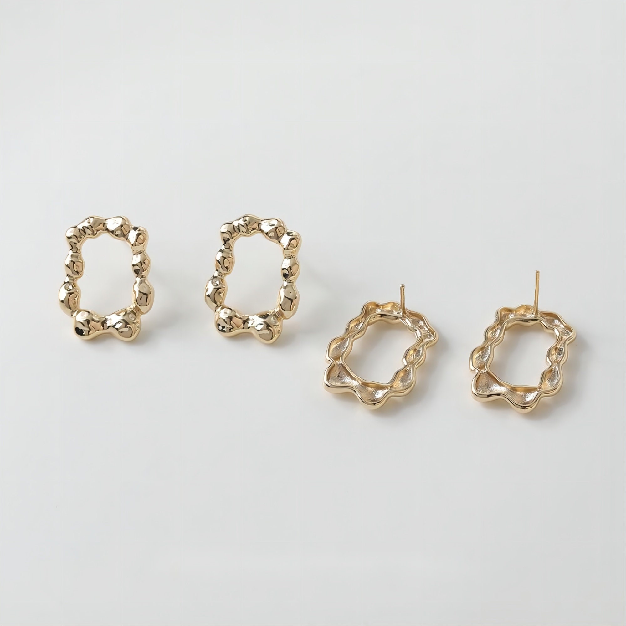 Irregular Rectangular Earring Post, Gold/silver, Pin Nickel Free ...