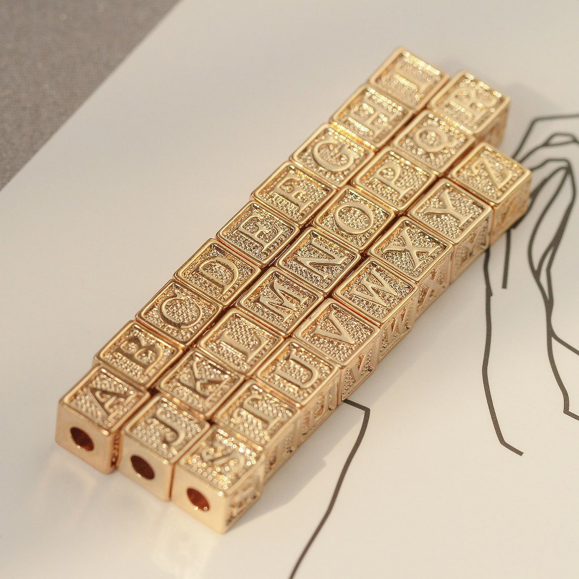 14K Gold Plated Cube Alphabet Beads, Initial Square Beads, 6x6mm, Big ...