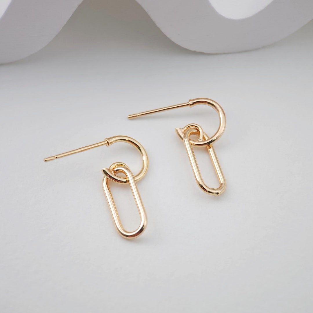 Geometric Ear Post, Oval Dangle Post, Nickel Free, Pin, 18K Gold Plated ...