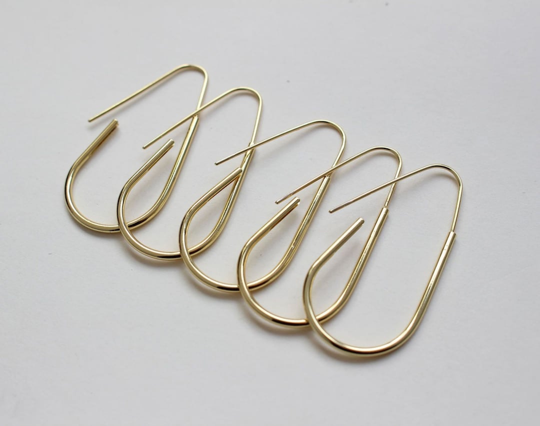 One Pair-18k Gold Plated Drop Hoop Earring, 20*40mm, Drop Shape Hoops ...