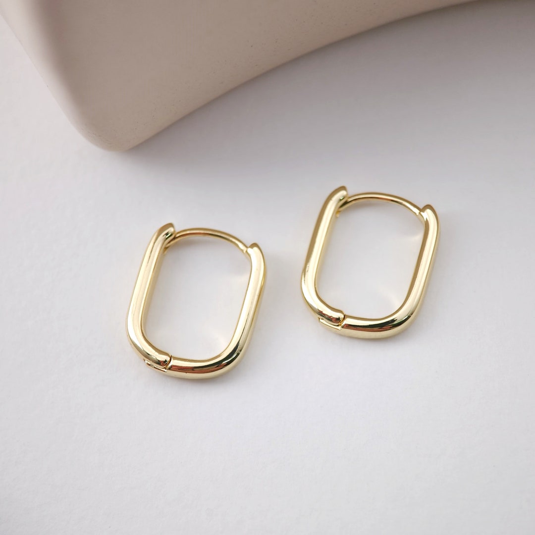 U-shape Hoop Earring, 16.6*14mm, 18K Gold Plated, Leverback Huggie ...
