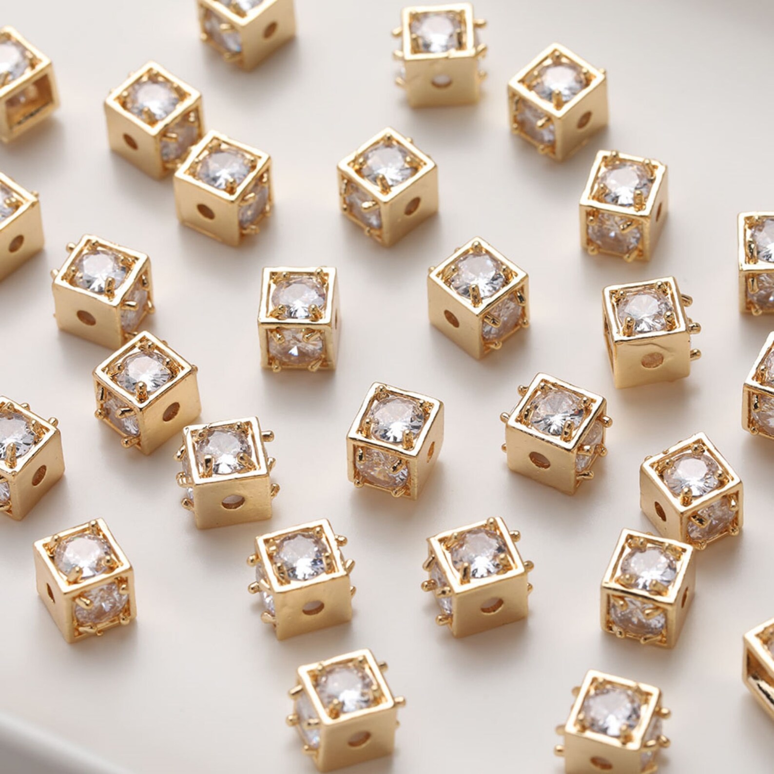 Square Cube Beads, 18K Gold Plated Beads, CZ Pave Bracelet Beads ...