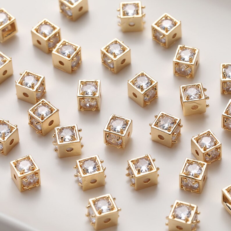 Square Cube Beads, 18K Gold Plated Beads, CZ Pave Bracelet Beads ...