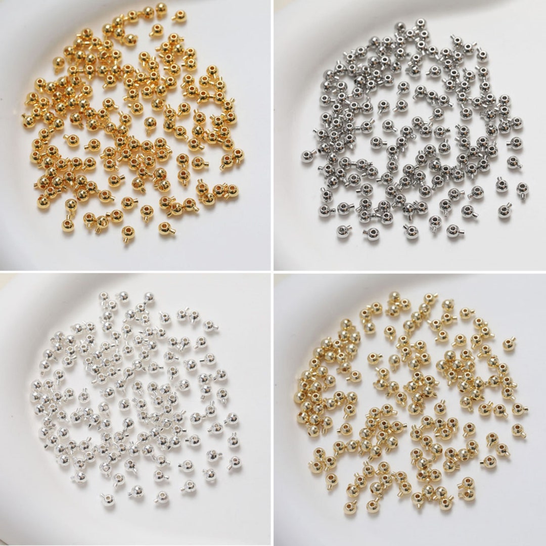 20pcs 18K Gold Plated Crimp End Beads, Bead Ends 3.3mm, Hole 1mm ...