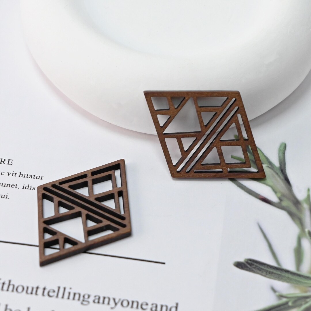 Rhomboid Geometric Shape Wood Charms, Wooden Pendant, Reclaimed Walnut ...