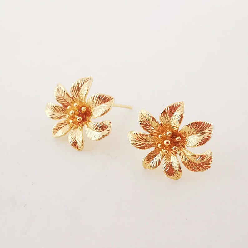 4PCS Flower Earring Post 18K Real Gold Plated Brass Stud - Etsy