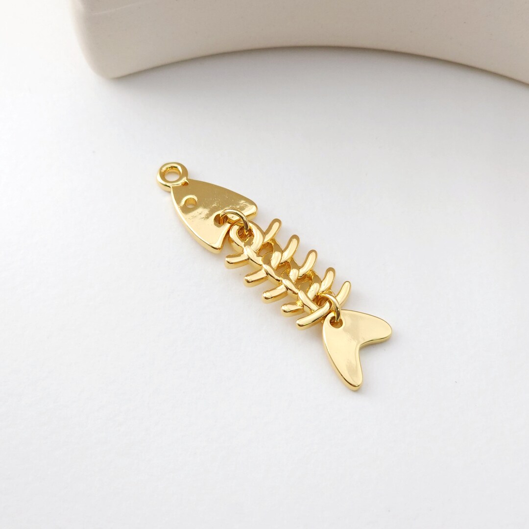 Gold Fishbone Charms, 18K Gold Plated Charms, 46*11.2mm, Fish Bone ...