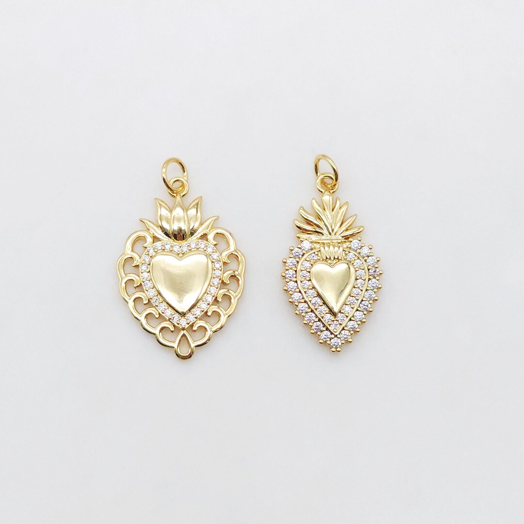 Cubic Heart Charms, 18K Gold Plated CZ Pave Love Charms, Bracelet ...