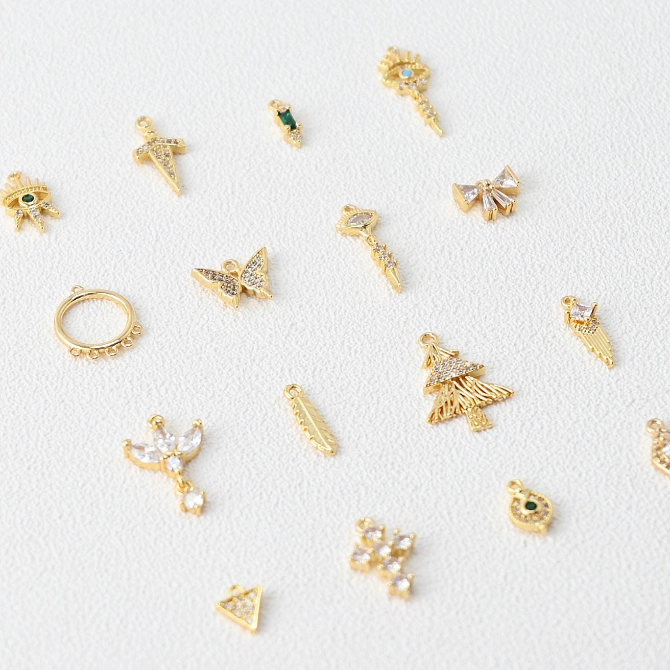 Earring Charms Collection, 18k Gold Plated, CZ Pave Charms, Hoop ...