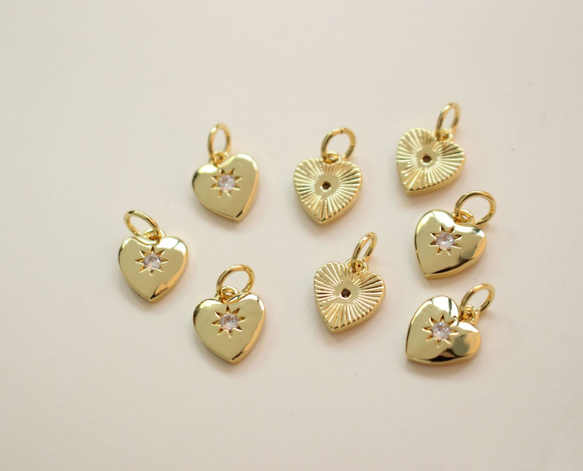 Heart Charms, Crystal Cubic Pave Heart Pendant , 14K Gold Plated, Love ...