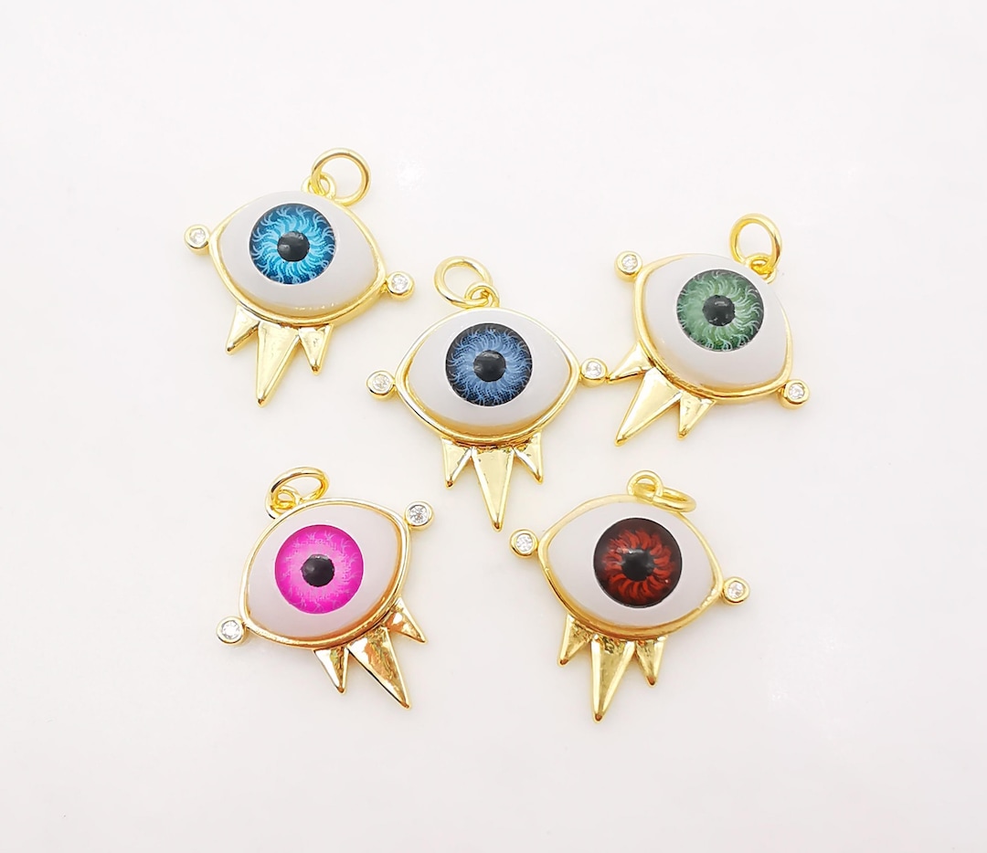 Evil Eye Charm, 18K Gold Plated Evil's Eye Pendant, 20x20mm, Bracelet ...