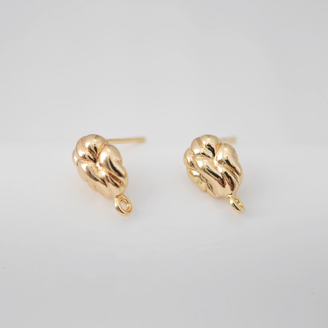 Stone Earring Post With Loop, 18K Real Gold Plated Brass Stud Earring ...