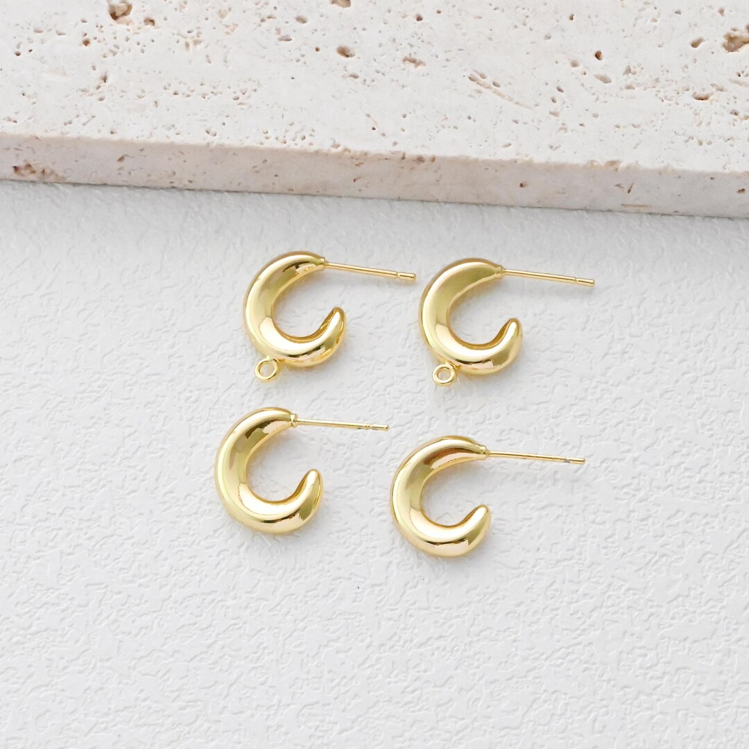 C Shape Ear Post With Loops, 18K Gold Plated, Nickel Free Earrings, Ear ...