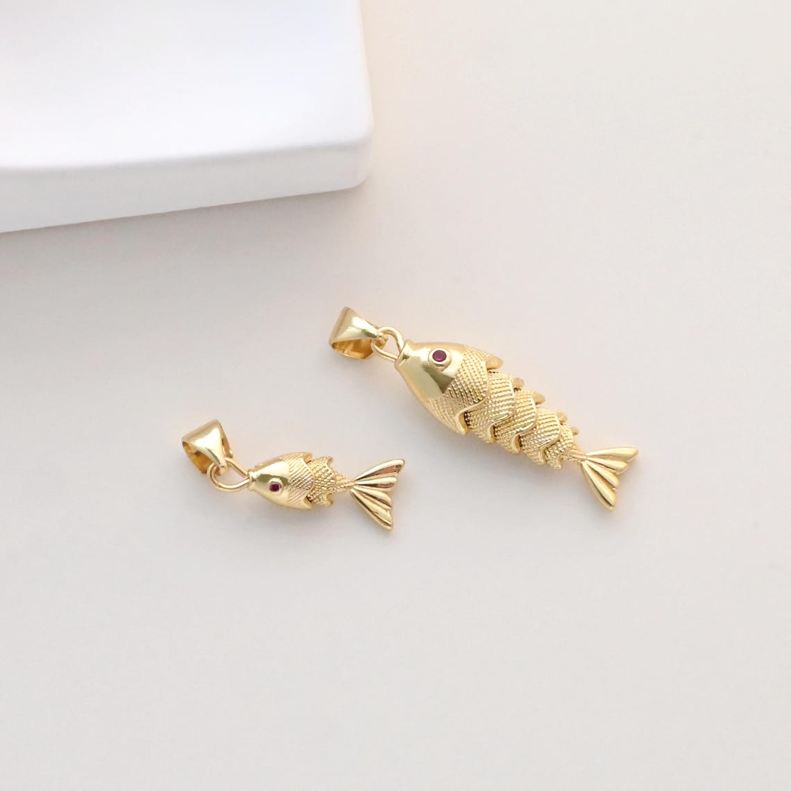 Gold Fish Charms, 18K Gold Plated Charms, Fish Bone Pendant, Necklace ...