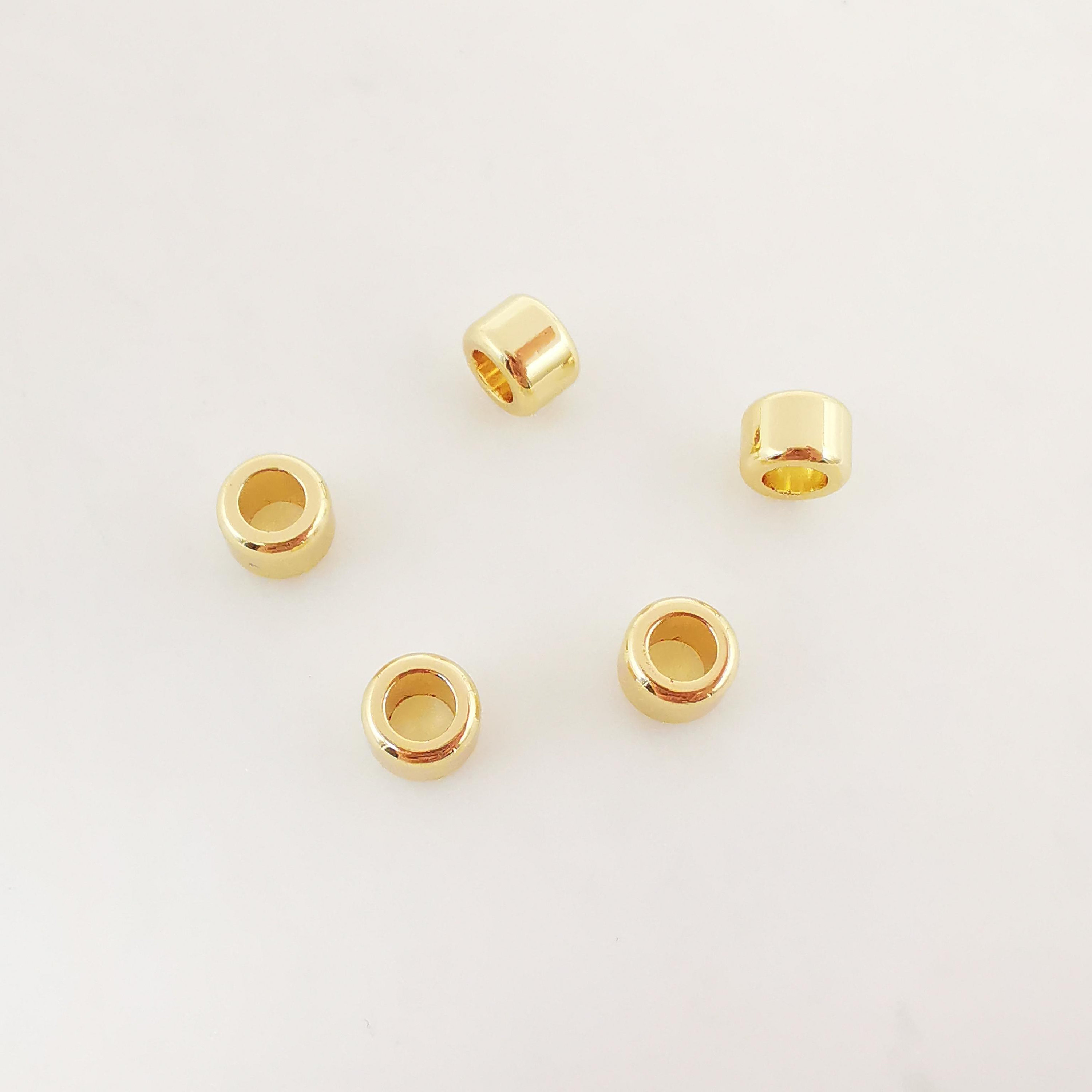 Shiny Gold Plated Tube Beads, 5x7mm, 18K Gold Round Tube Beads, Tube ...