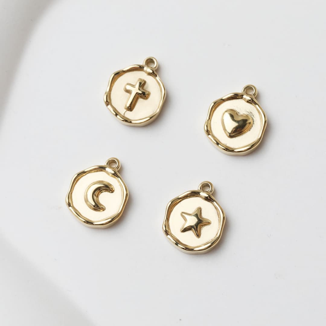 Gold Coin Pendant, Stainless Steel Round Pendant, Cross Charm for ...