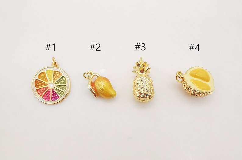 Enamel 3D Fruit Collection Pendants, Strawberry Apple Durian, 18K Gold ...