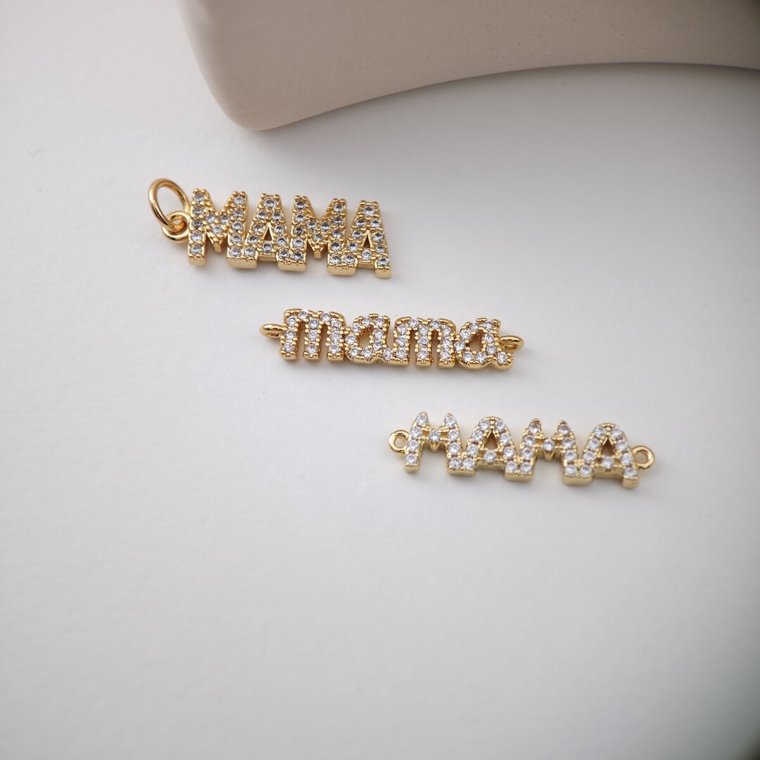 Cubic MAMA Connector, 18K Gold Plated Micro CZ Pave Connector Charm ...