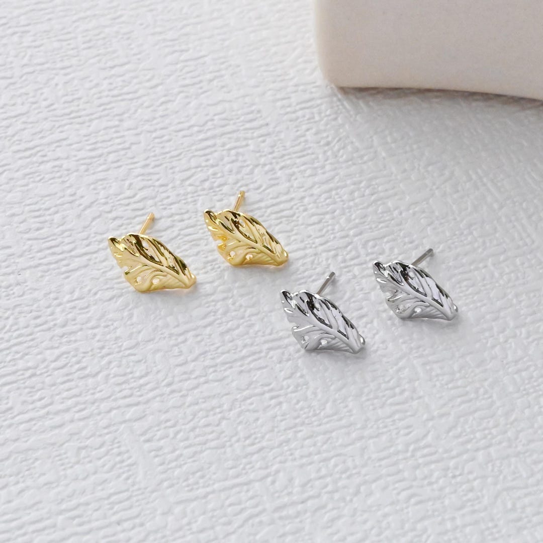 Gold Leaf Earring Post, S925 Silver Pin, Nickel Free Earrings, Ear Stud ...