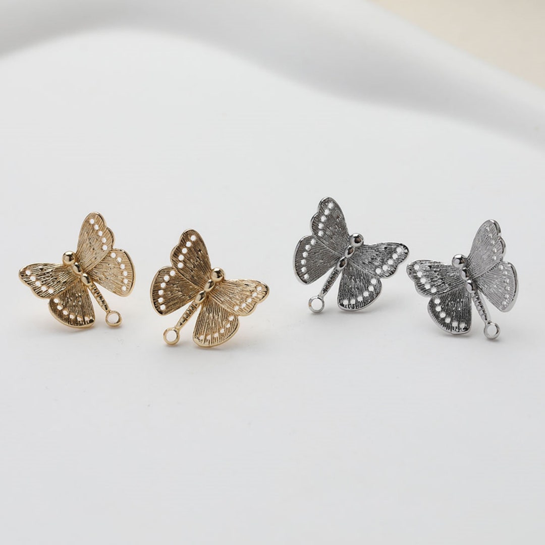 Butterfly Ear Post With Loop, S925 Silver Ear Pin, Nickel Free, 14K ...