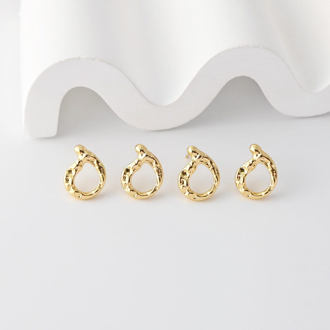 Irregular Earring Post, 18K Gold Plated, Pleated Post Earrings, Nickel ...