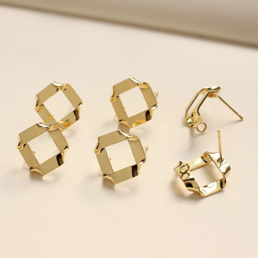 18K Gold Plated Fold Earring Post With Loop, Gold Rhombus Post, S925 ...