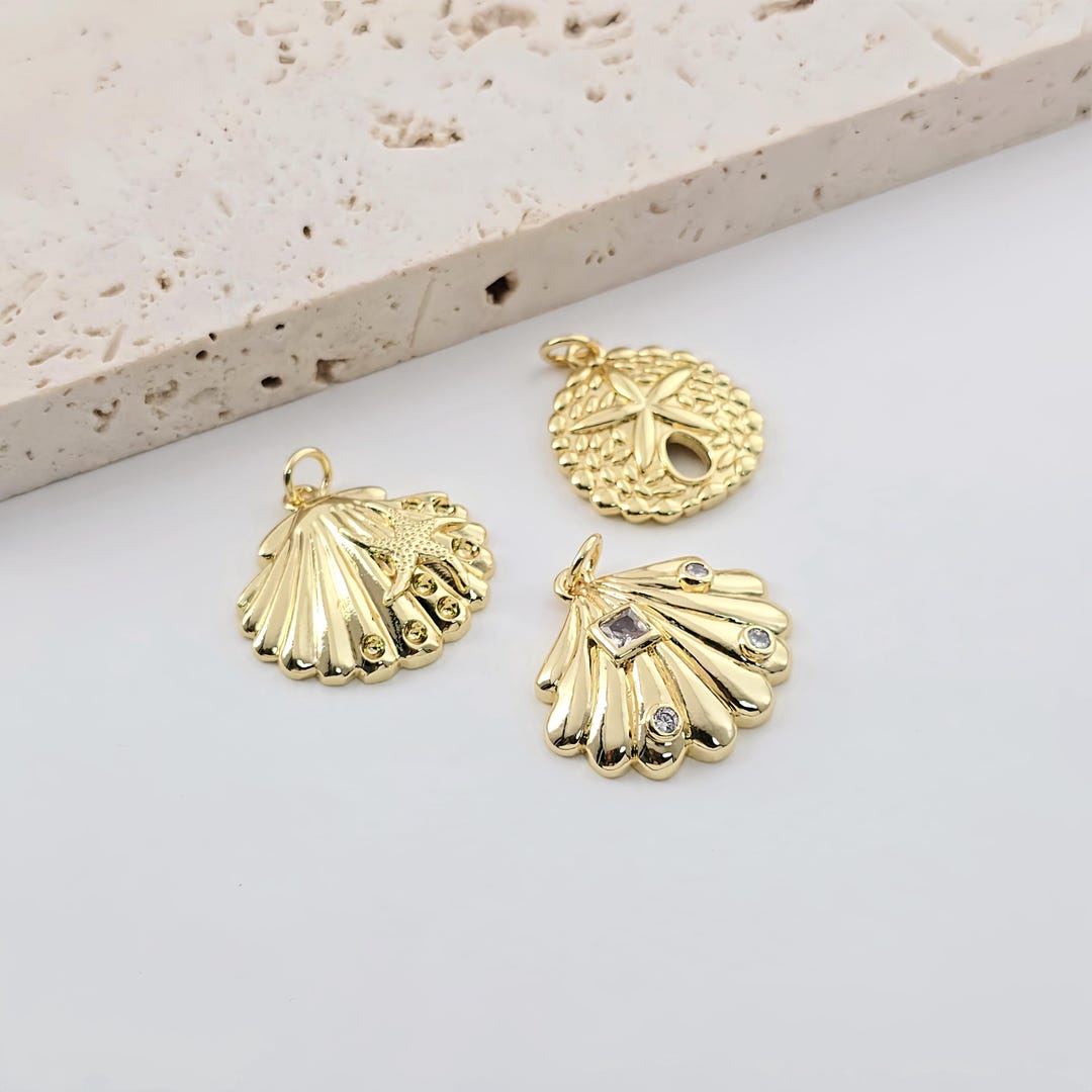 Gold Seashell Charm, Marine Life Pendant, 20mm, 18k Gold Plated Brass ...