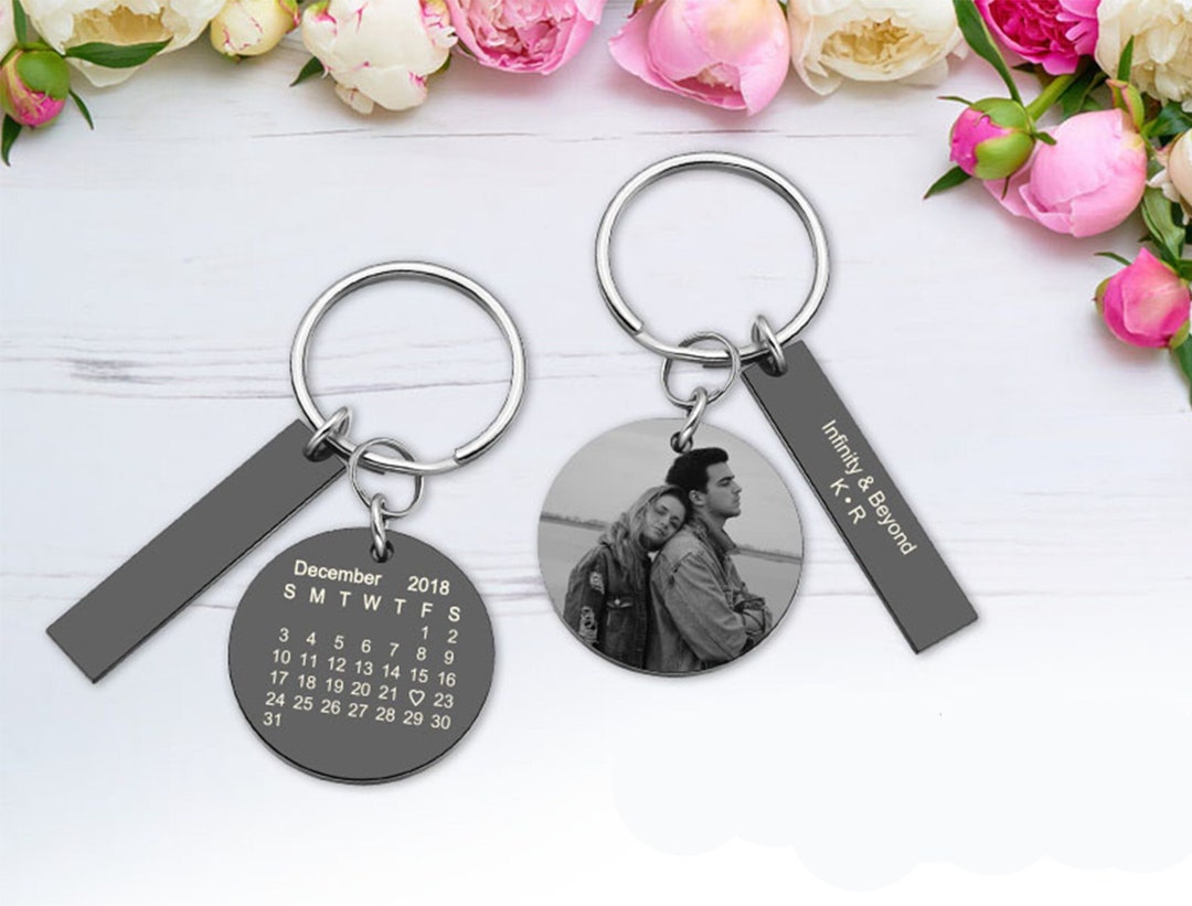 Personalized Couple Keychain, Photo Keychain, Calendar Keychain, Custom ...