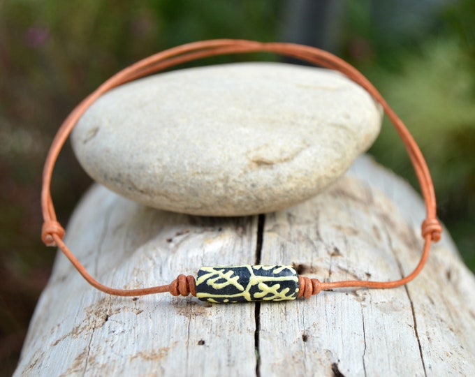 Black Boho Necklace for Men // Black Leather Necklace // Feather ...