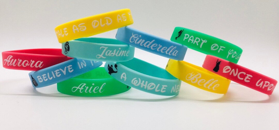 10 Princess BRACELETS Birthday Party Wristbands Ariel Jasmine Belle ...