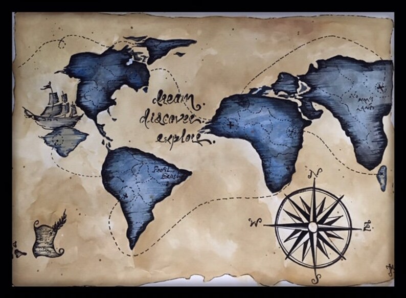 Treasure Map Wall Painting for Wanderlust - Etsy