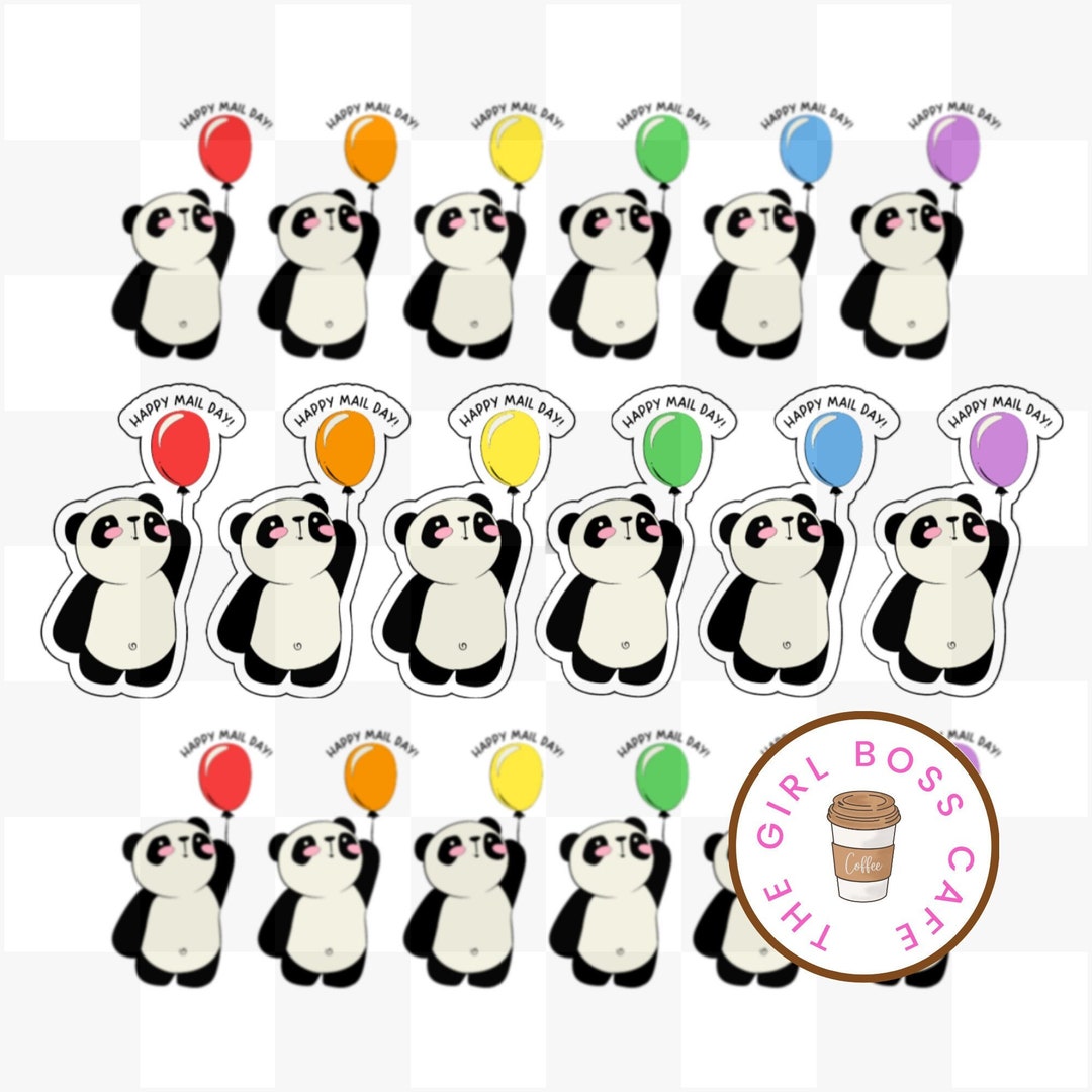 Rainbow Happy Mail Day Stickers, Cute Panda Bear With Balloon, Happy ...