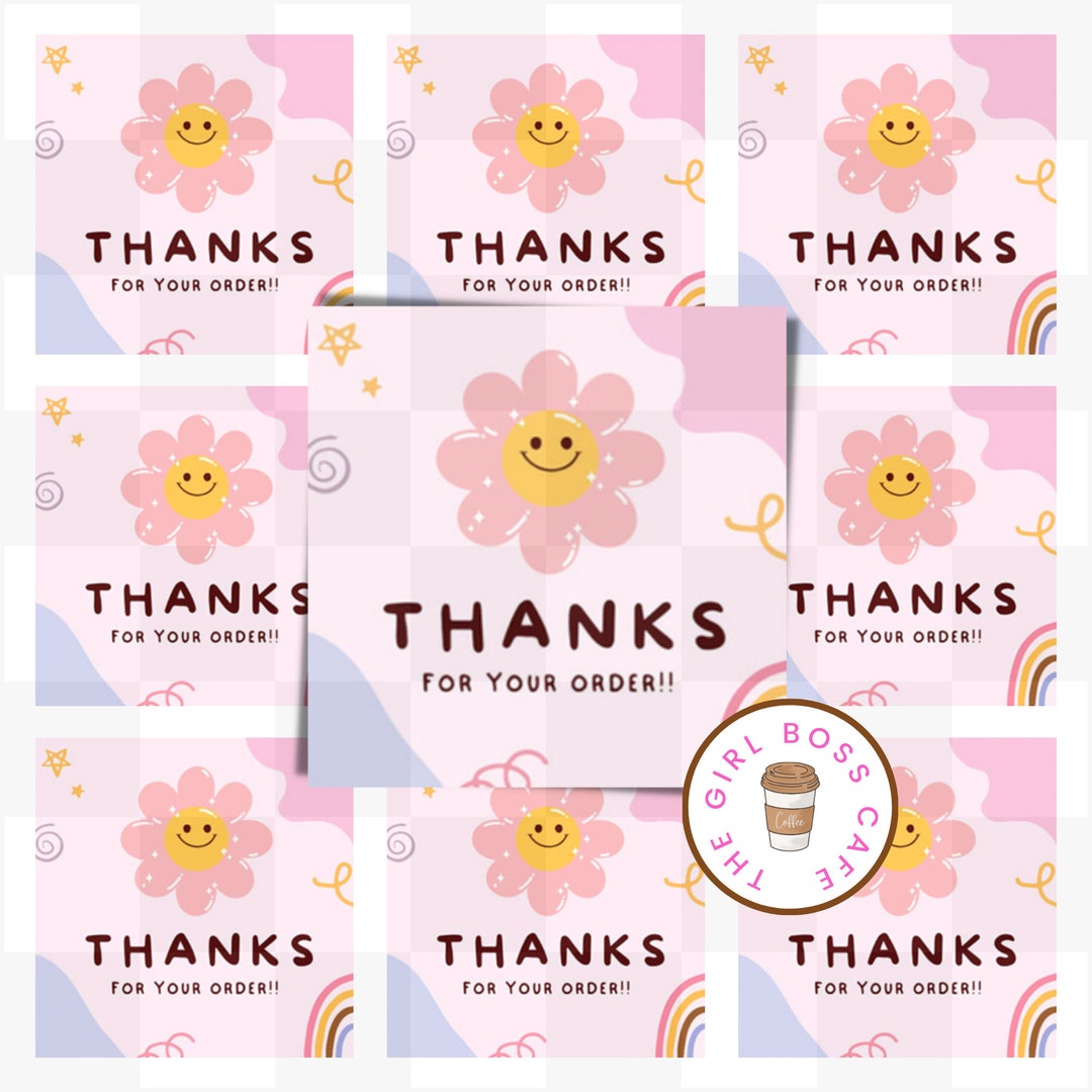 Thanks for Your Order Stickers, Retro Daisy Stickers, Thank You ...