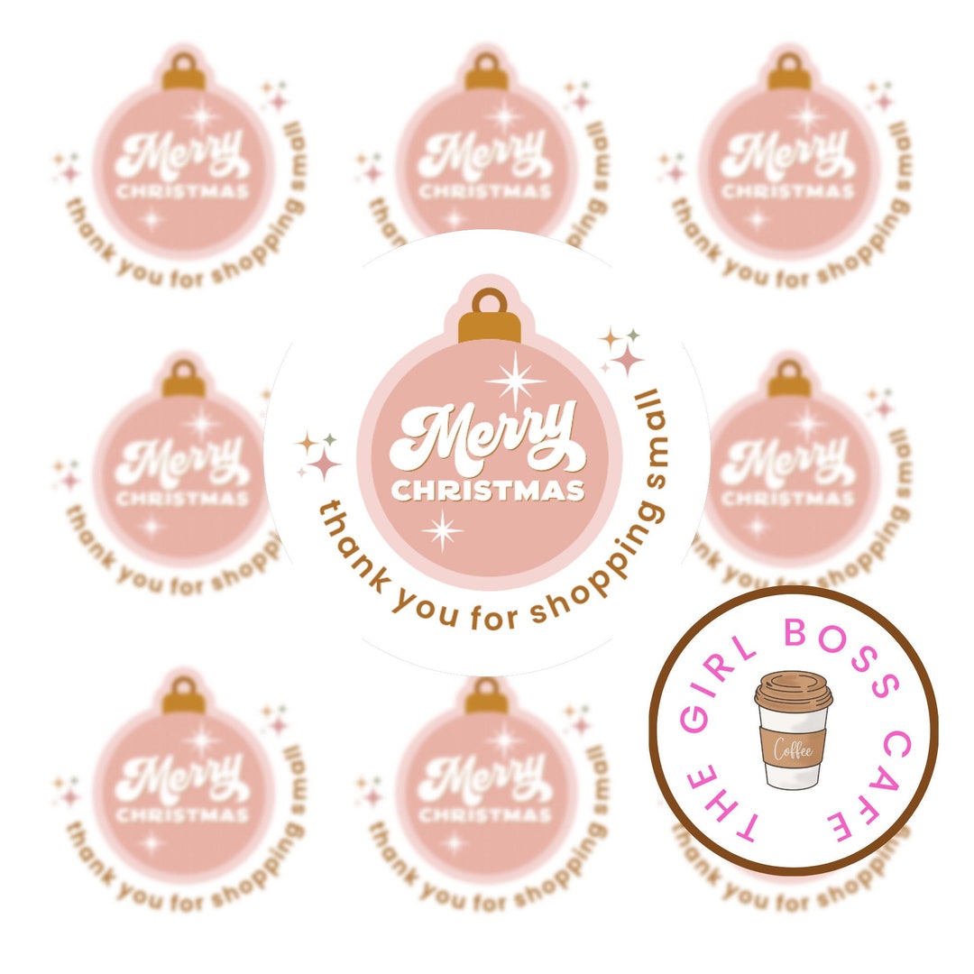 Pink Merry Christmas Stickers Cute Holiday Stickers Thank You 2 Inch ...