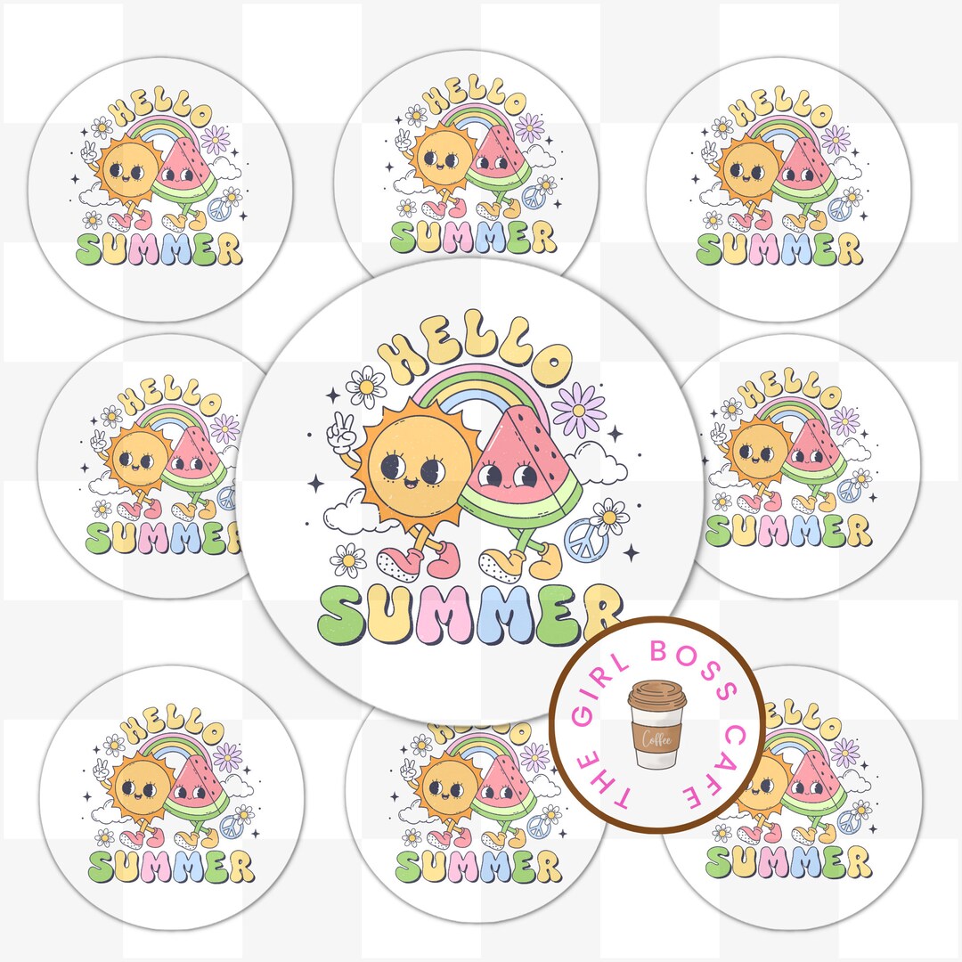 Hello Summer Stickers, Party Favors, Packaging Stickers, Summer Vibes ...