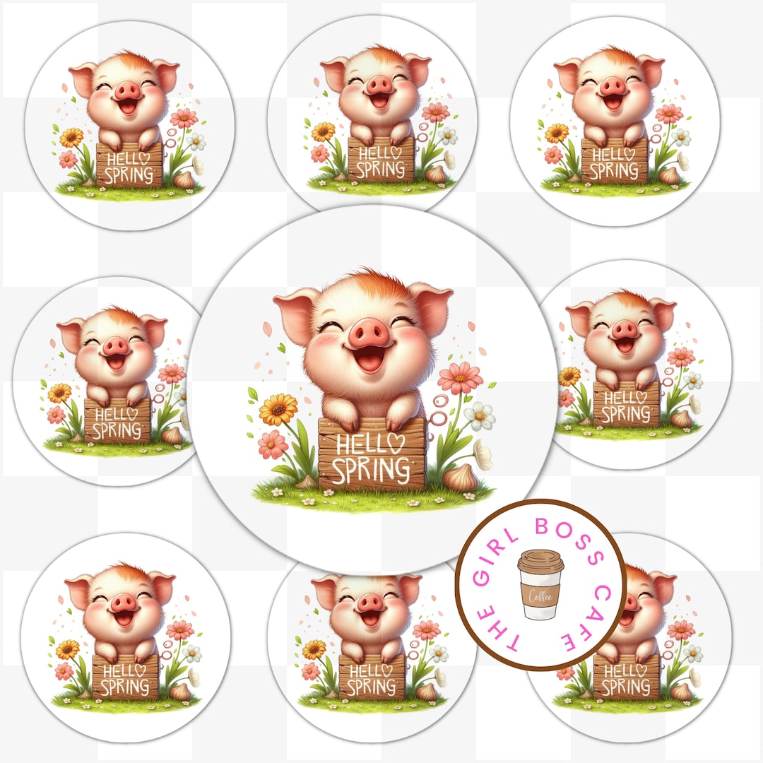 Hello Spring Stickers, Cute Baby Pig Stickers, Party Favors, Packaging ...