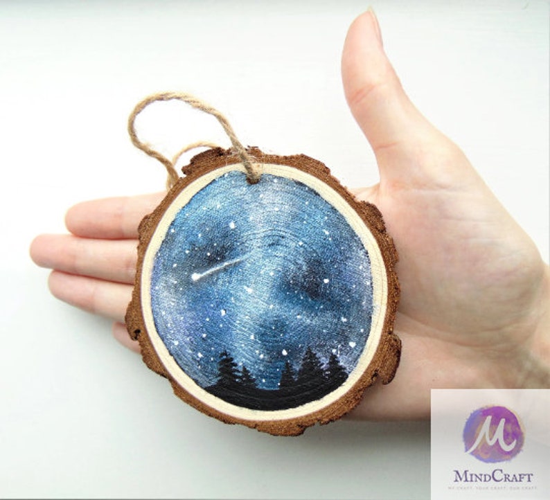 Hand-painted Rustic Wooden Log Slice Hanging Decoration 'shooting Star ...