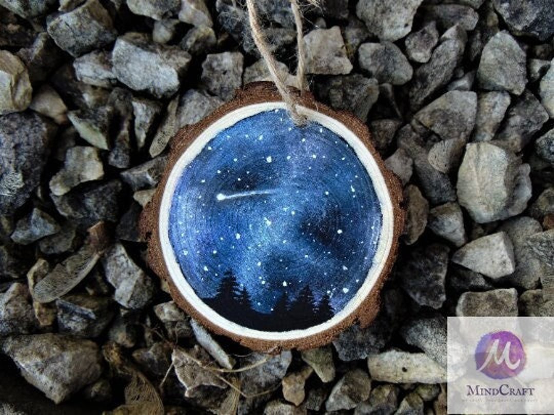 Hand-painted Rustic Wooden Log Slice Hanging Decoration 'shooting Star ...