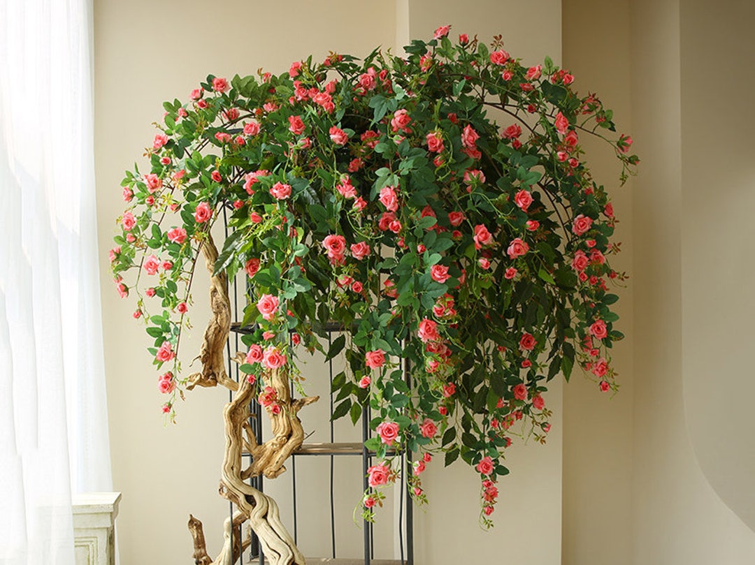 Hanging Rose Vine With Buds, Small Rose Long Stem, Artificial Flowers ...
