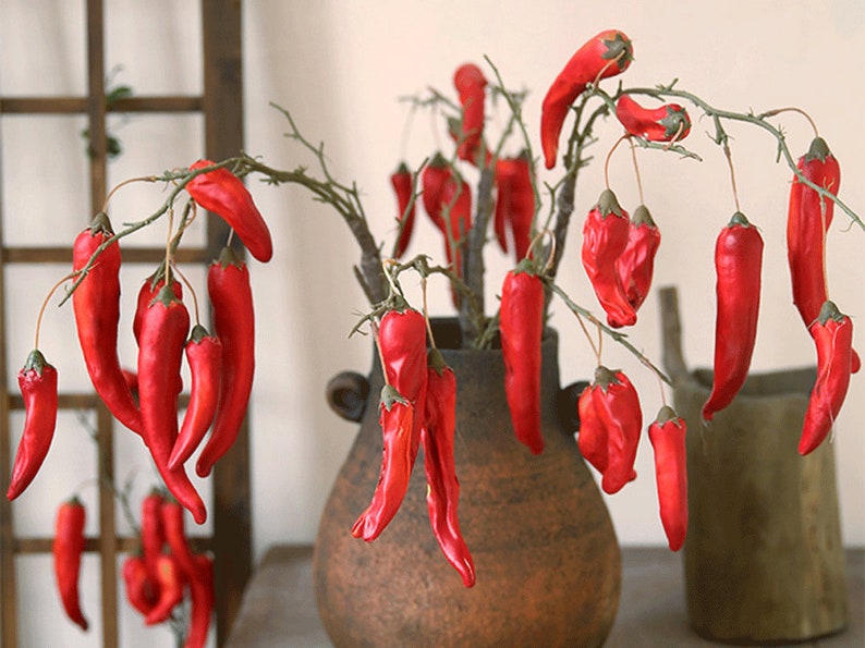 Artificial Hot Pepper Stem Rustic Dried Chilli Fruit Decor - Etsy