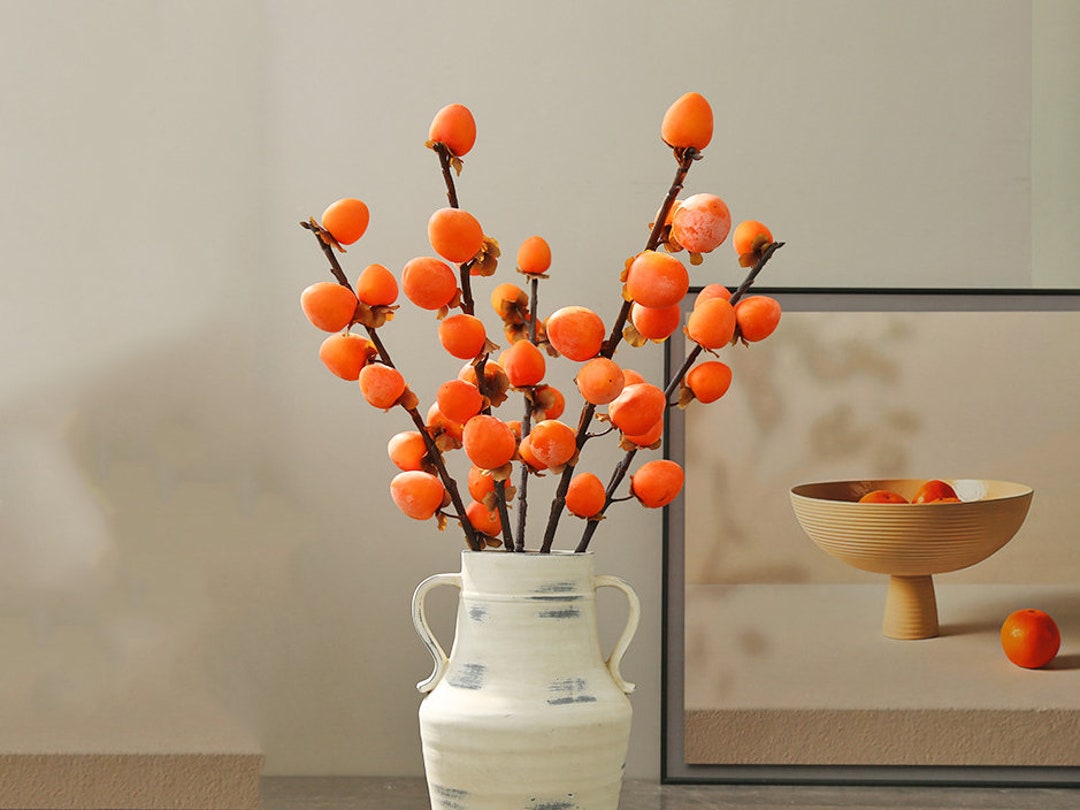 Persimmon Fruit Branch, Rustic Fall Fruit Crafts, Artificial Flowers ...