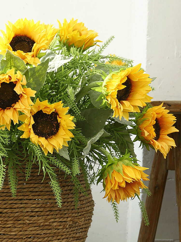 Real Touch Sunflower Stems With Leaves Artificial Flower - Etsy