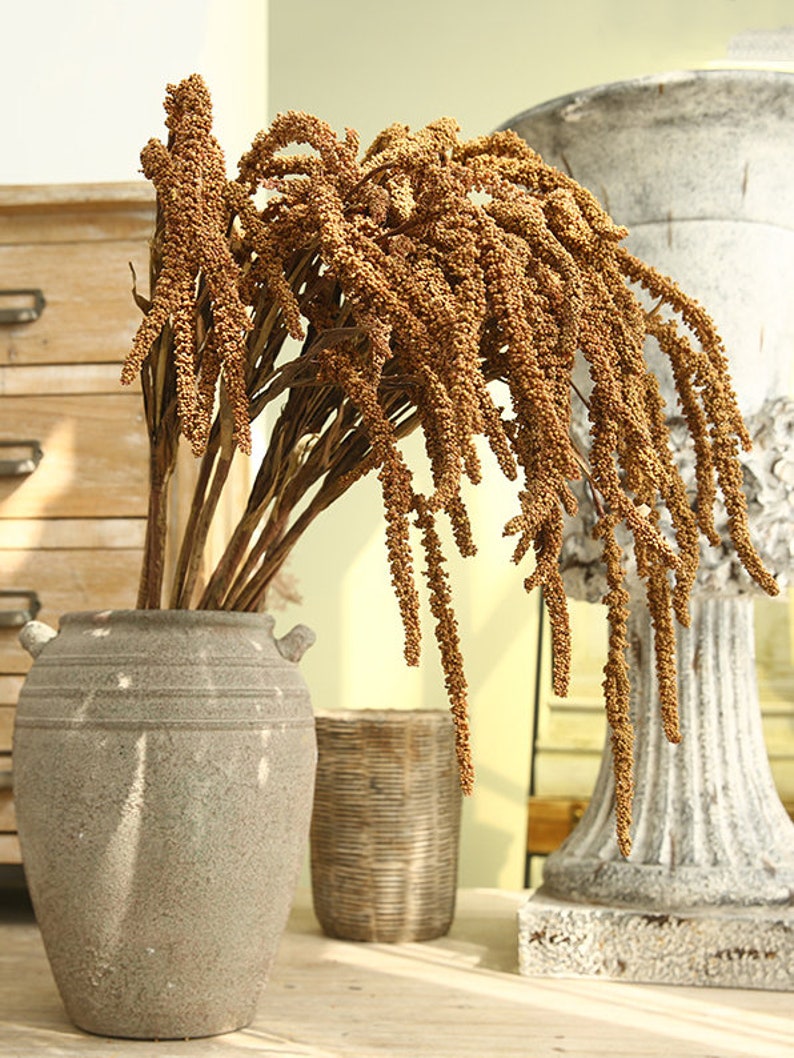 Fake Cereal Stem With Leaves, Rustic Grains, Faux Millet Crafts ...
