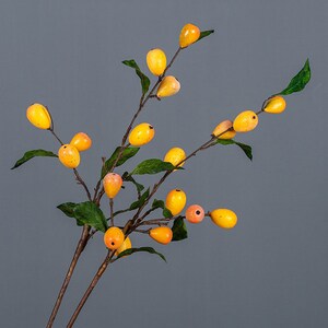 Fake Loquat Fruit Long Branch With Leaves, Autumn Rustic Berry Craft ...